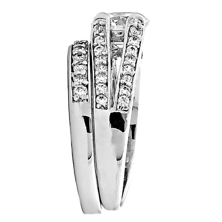 Diana: 2.69ct 2 pc Brilliant Cut CZ Micro Pave Wedding Ring Set Silver - Trustmark Jewelers