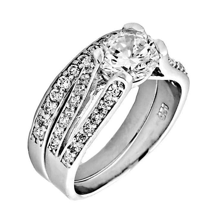 Diana: 2.69ct 2 pc Brilliant Cut CZ Micro Pave Wedding Ring Set Silver - Trustmark Jewelers