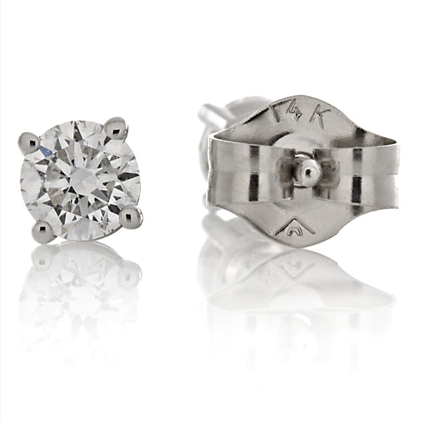 Round Full Cut White Diamond 14K Gold Stud Earrings Basket Setting G-H ...